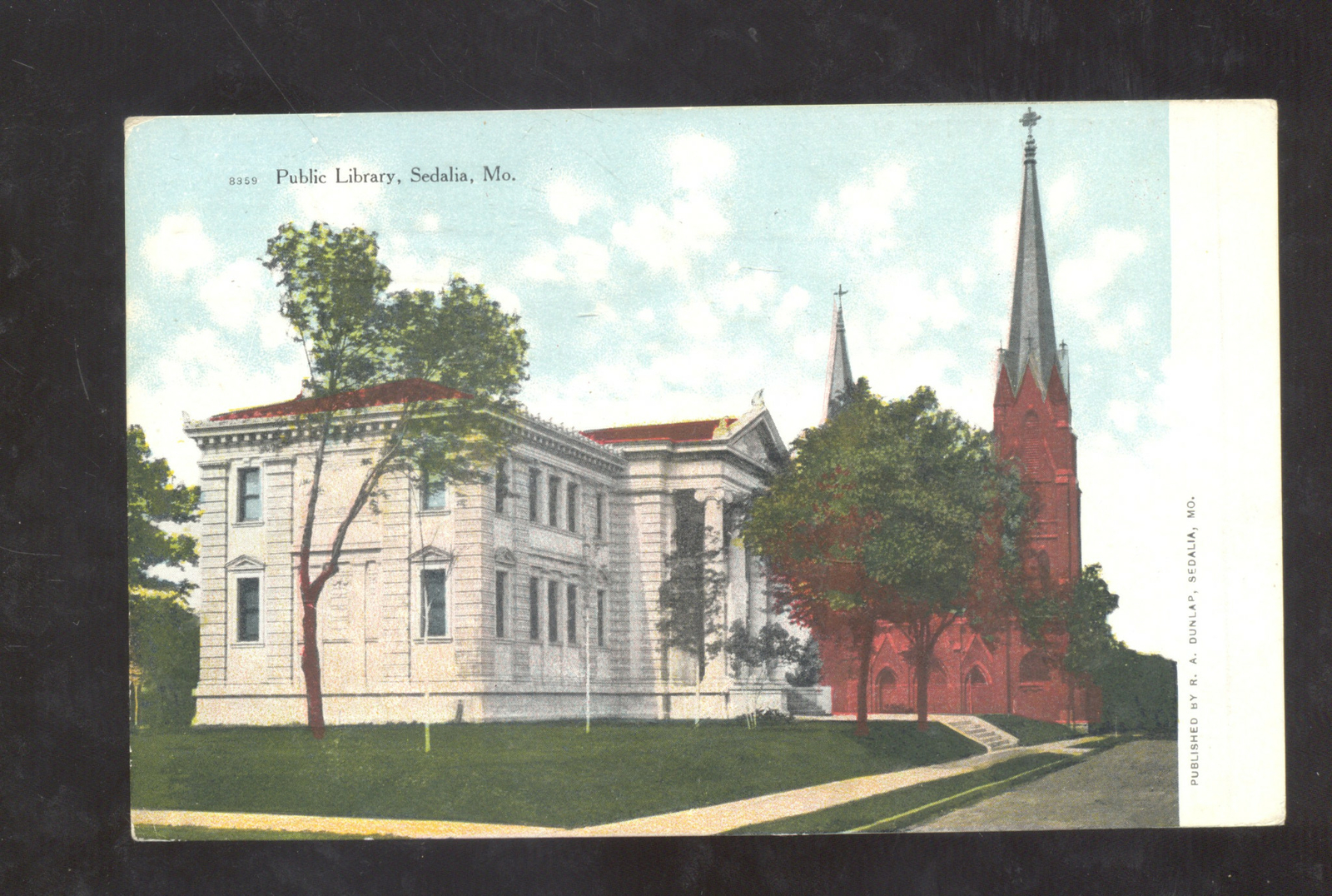 SEDALIA MISSOURI PUBLIC LIBRARY SACRED HEART CHURCH VINTAGE POSTCARD | eBay