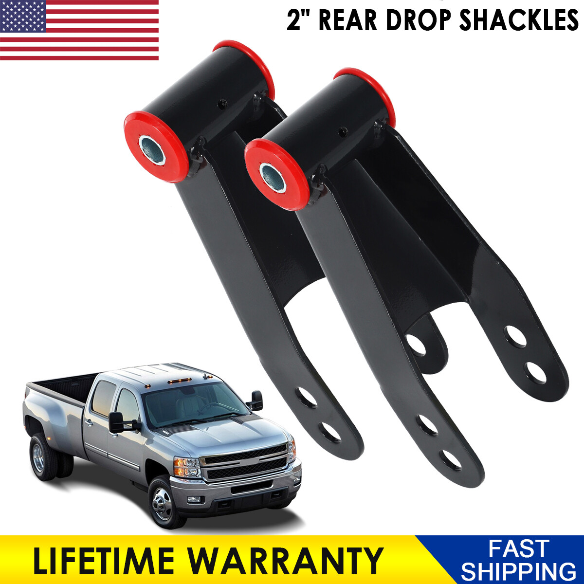 2" Rear Drop Shackles For 1988-2018 Chevy Silverado GMC Sierra 1500 ...