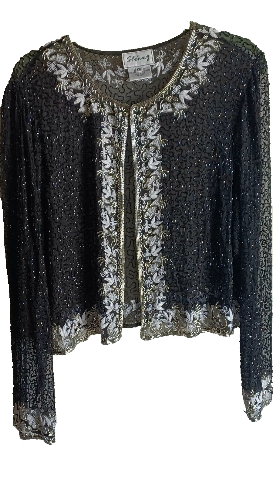 Vintage Stenay Sheer beaded jacket black & silver Siz… - Gem