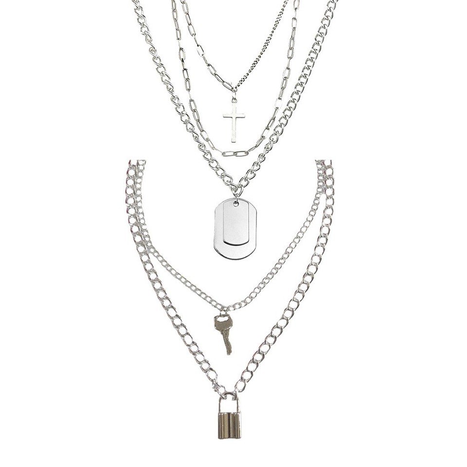 2Pcs Lock Shape Necklace Pendant Creative Necklace Cross Clavicle ...