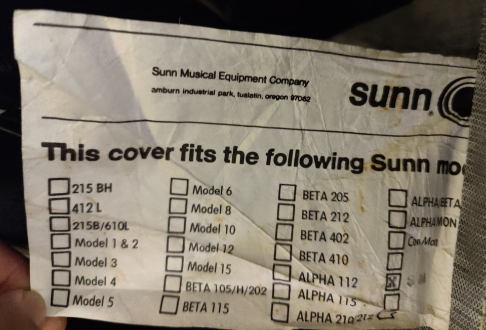 SUNN AMPLIFIER COMBO VINYL AMP COVER. Sunn LOGO. White Piping. NOT ...