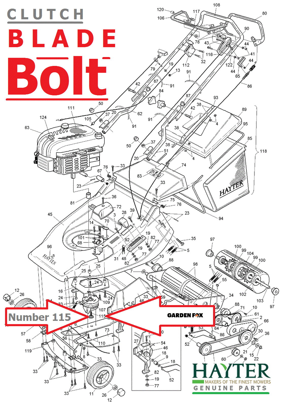 Genuine HAYTER Harrier 48 56 BBC Blade Clutch CENTRE BOLT 343029 ...