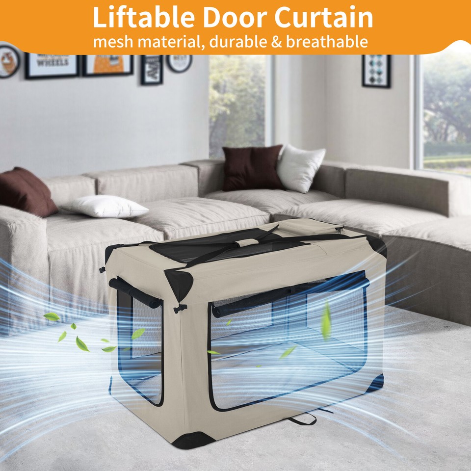 3-Door Portable Folding Soft Dog Crate Dog Kennel Lightweight Foldable ...