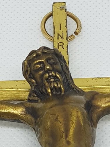 Vintage Cross Brass Crucifix Jesus INRI plaque wall hanger 25cm king ...