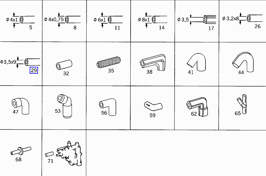 Mercedes Vacuum Hose Pipe Line 3.5x9x1,000 mm Per Metre A0079976182 New ...