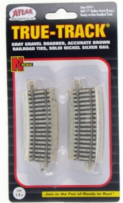 Atlas N Scale Code 65 True-Track Half 11″ Radius 22.5 Degree Curved (8 ...