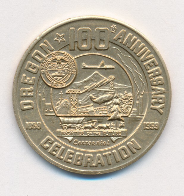 1959 OREGON 100TH ANNIVERSARY SO-CALLED DOLLAR GILT BRONZE COOS COUNTY ...