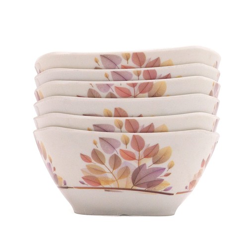 Melamine Brown Leaves Designer Square Shape Bowl Set of 6 Pcs, 4 in ...