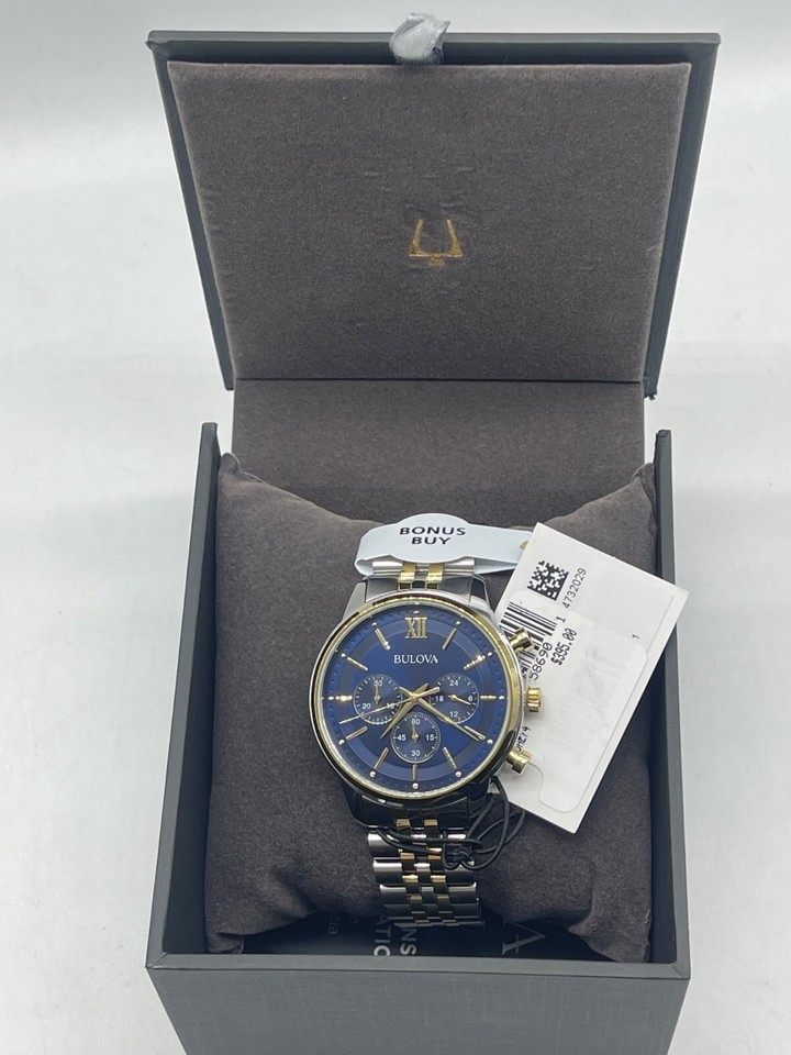 $395 Classic Bulova Chronograph Two Tone Stainless Steel Bracelet ...