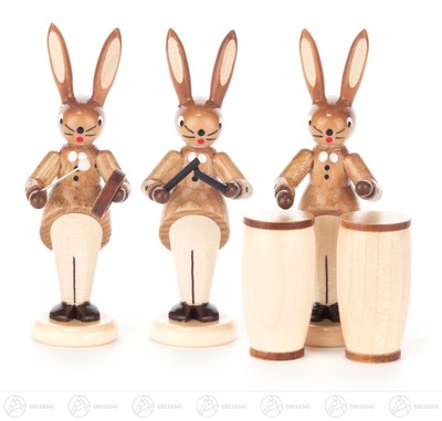 Rabbit Trio With Tambourine, Klanghölzern And Congas, Natural Height ...