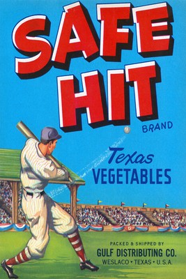 WESLACO TEXAS VEGETABLE BASEBALL SAFE HIT AMERICAN SPORT VINTAGE POSTER ...
