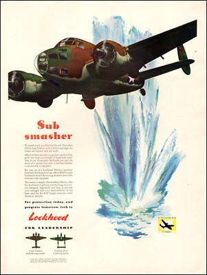 1943 WW2 AD LOCKHEED HUDSON Light Bomber Sub Smasher R.A.F. and U.S.A ...