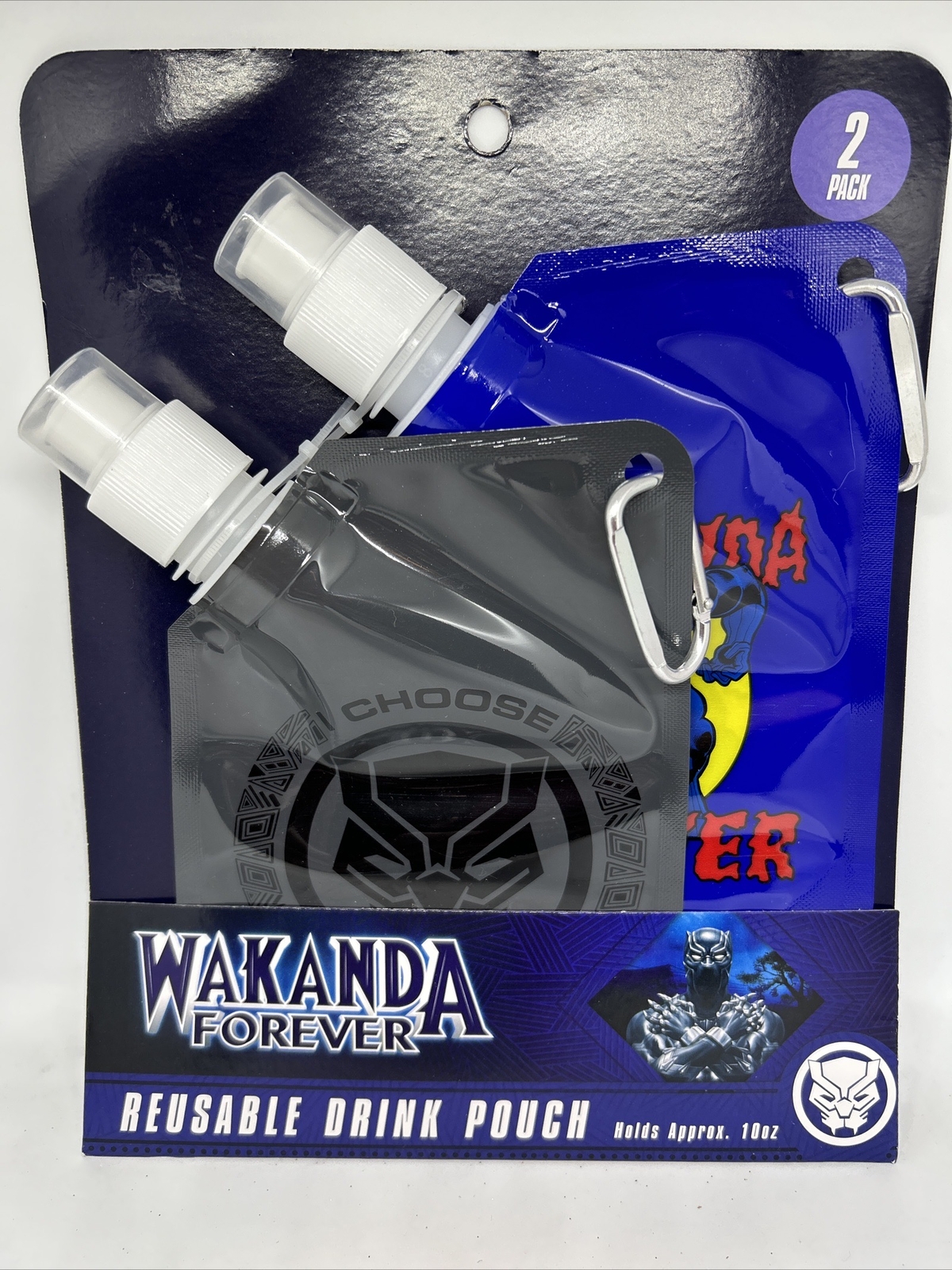 Drink Pouch Marvel WAKANDA FOREVER Black Panther 2 Pack Reusable 10oz ...