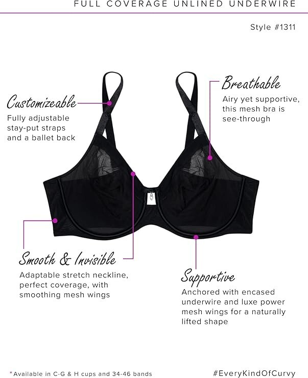 Curvy Couture Plus Size Sheer Mesh Full-Cover Unlined Underwire Bra ...