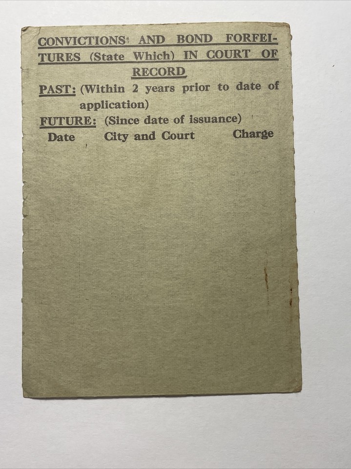 Vintage 1941 Sandusky, Ohio Operator's Driver's License - Violation ...