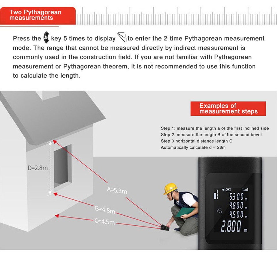 Handheld Digital Laser Point Distance Meter Tape Range Finder Measure ...