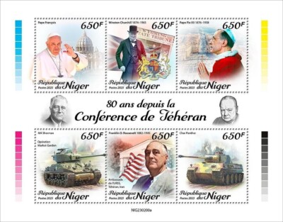 WWII 1943 TEHRAN CONFERENCE Pope Francis Pius XII / Tanks Stamp Sheet ...
