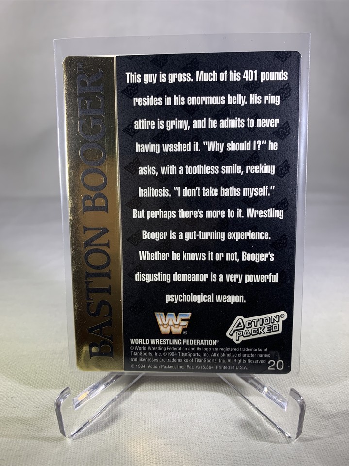 1994 Action Packed WWF Bastion Booger #20 WWE Wrestling Card Rookie RC ...