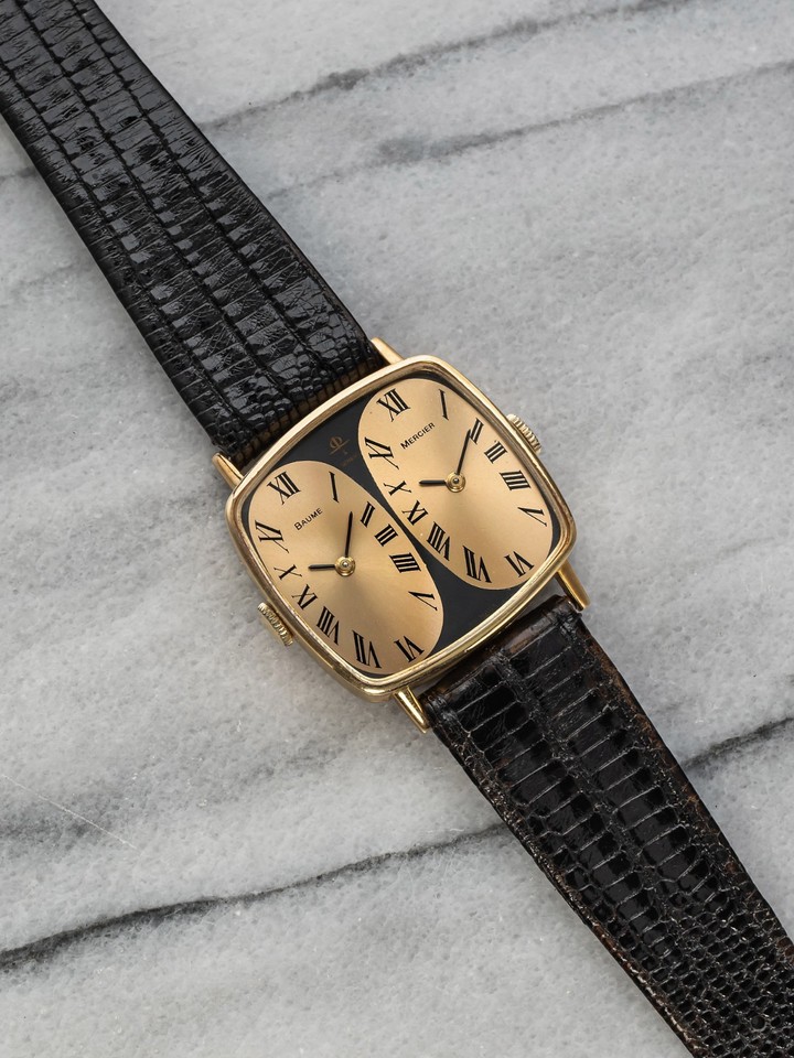 Vintage Baume & Mercier 80s Dual 18K Yellow Gold Champagne Dial Manual ...