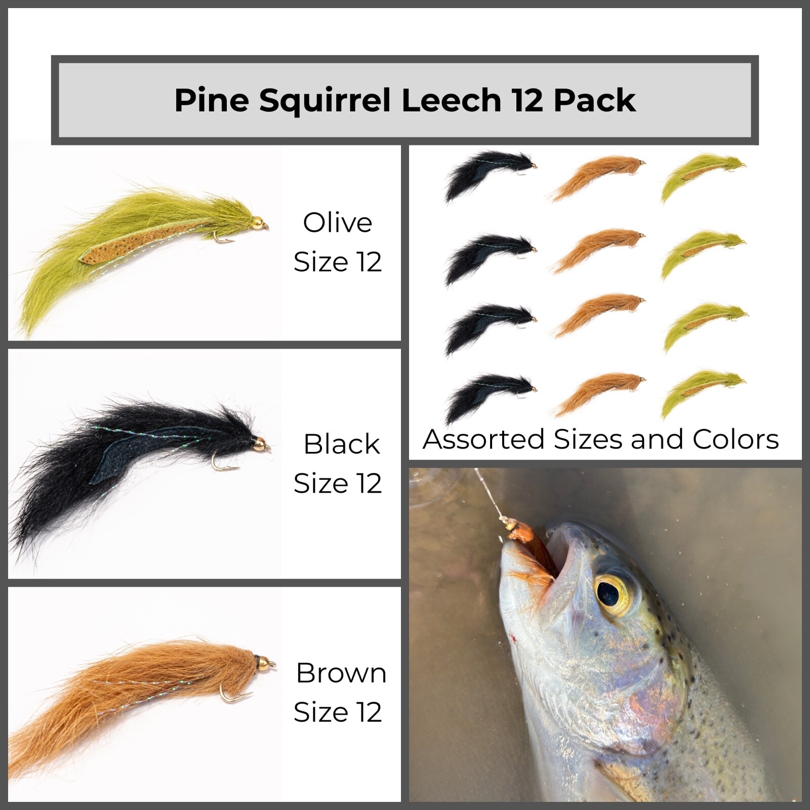 1 Doz (12) Flies Pine Squirrel Leech Tungsten Fly Hook Size 12 Brown Black Olive | eBay