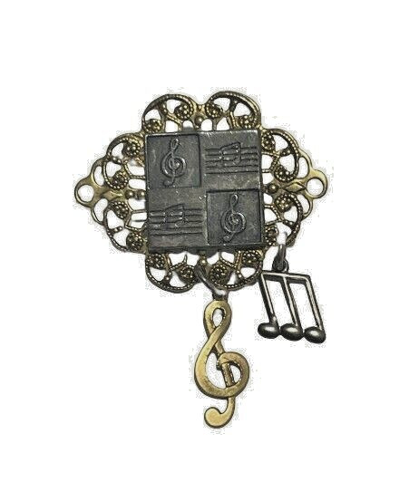 Vintage MUSICAL NOTES Treble Clef Gold Tone Dangle BR… - Gem