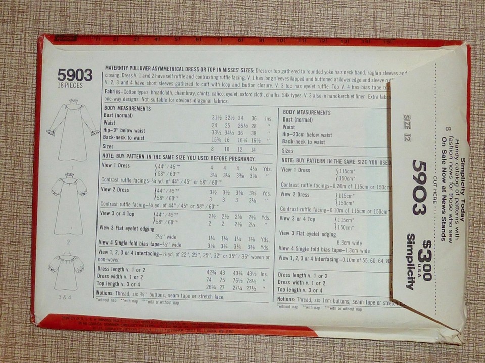 SIMPLICITY PATTERN #5903 *RETRO MATERNITY DRESS* - MISSES 12 - UNCUT | eBay