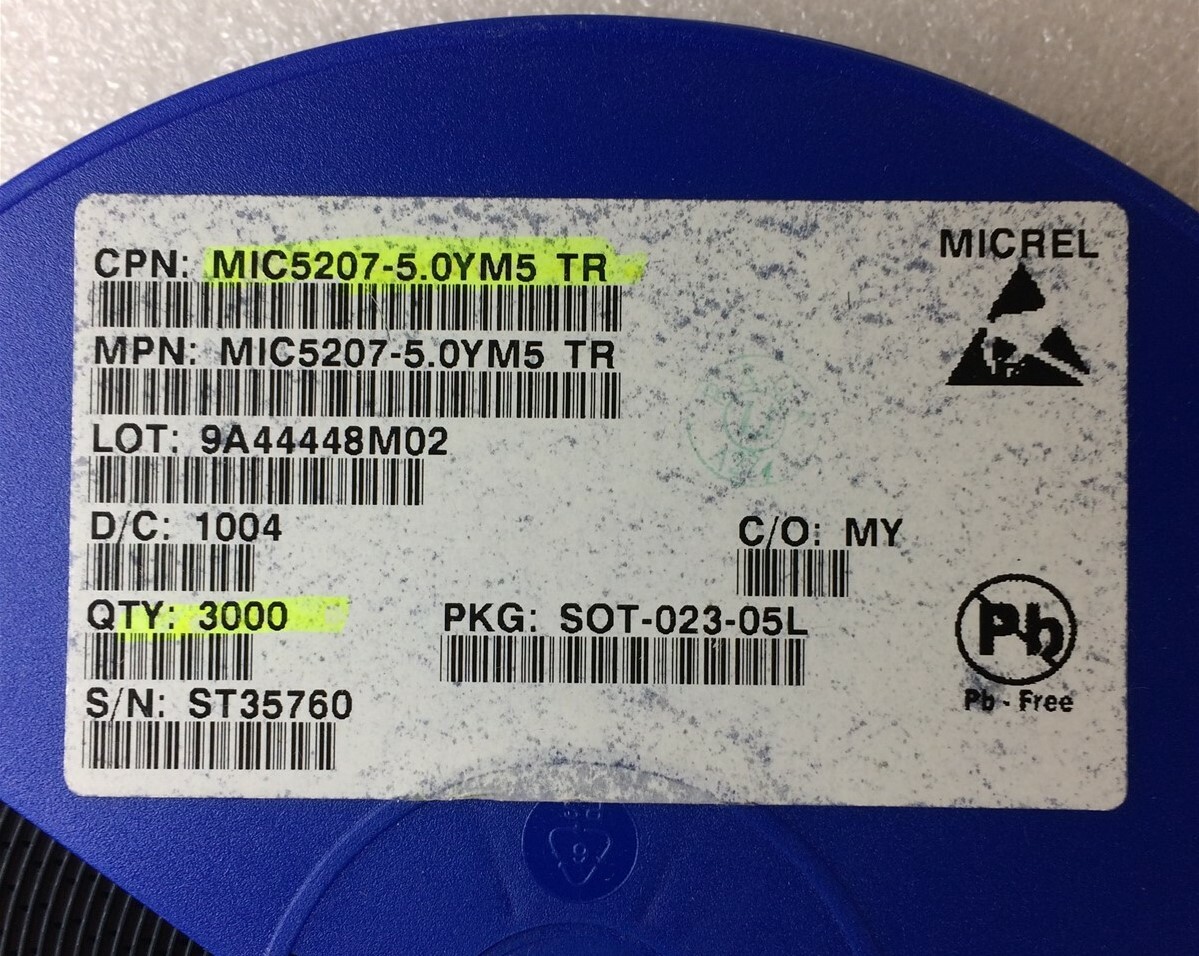 MIC52075.0YM5 MICROSEMI IC REG LINEAR 5V 180MA SOT23-5 ROHS 100 PIECES ...