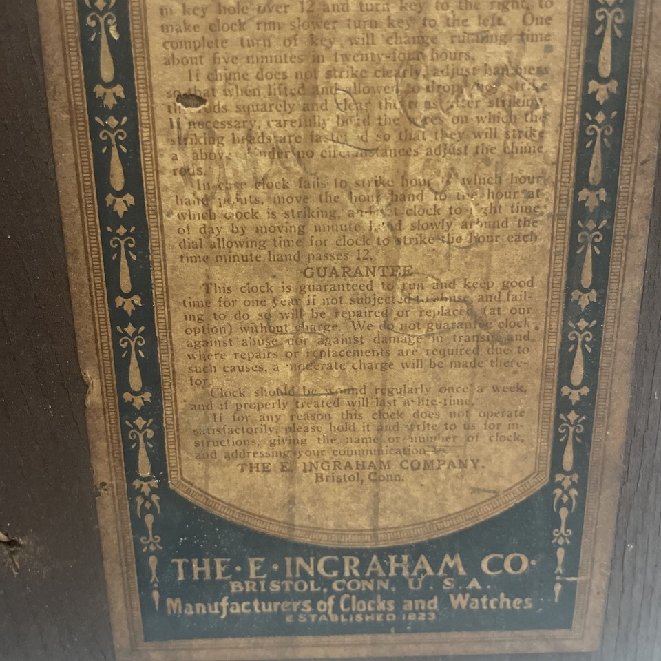 Vintage! Antique! Ingraham Mantle Clock! ~Duplex 1894 Mahogany Tested ...