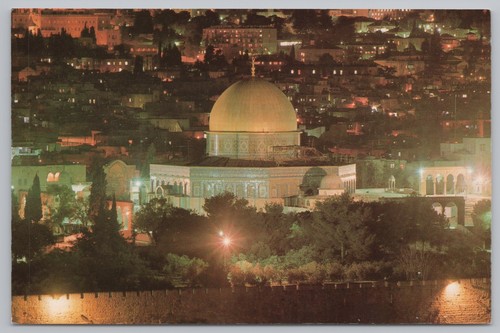 Jerusalem Israel~Muslim Dome of the Rock at Night~City Lights~Vintage ...