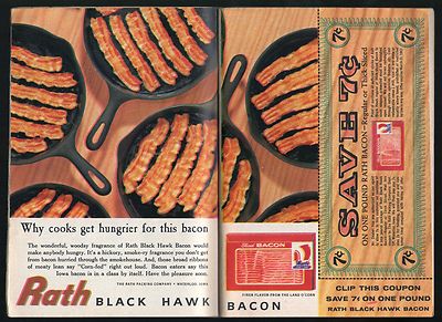 1962 RATH BLACK HAWK BACON AD~WATERLOO,IOWA~CAST IRON FRYING PANS ...