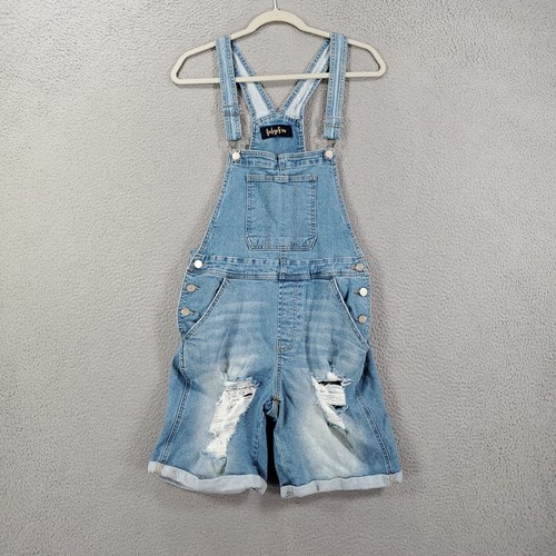 Womens Juniors Denim Shortalls Size 3 Blue Distressed Overalls Shorts ...