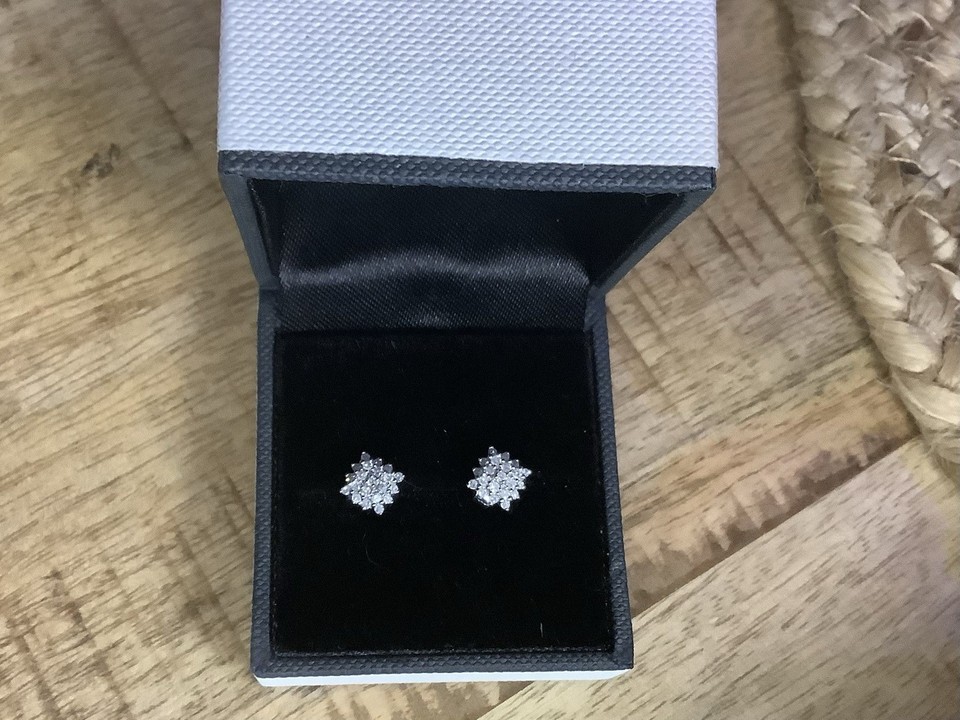 9ct White Gold Diamond Cluster Earrings | eBay UK