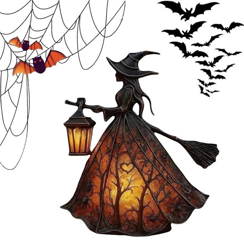 Halloween Witch Lamp 8'',Gothic Spooky Witch Table Lamp Decoration ...