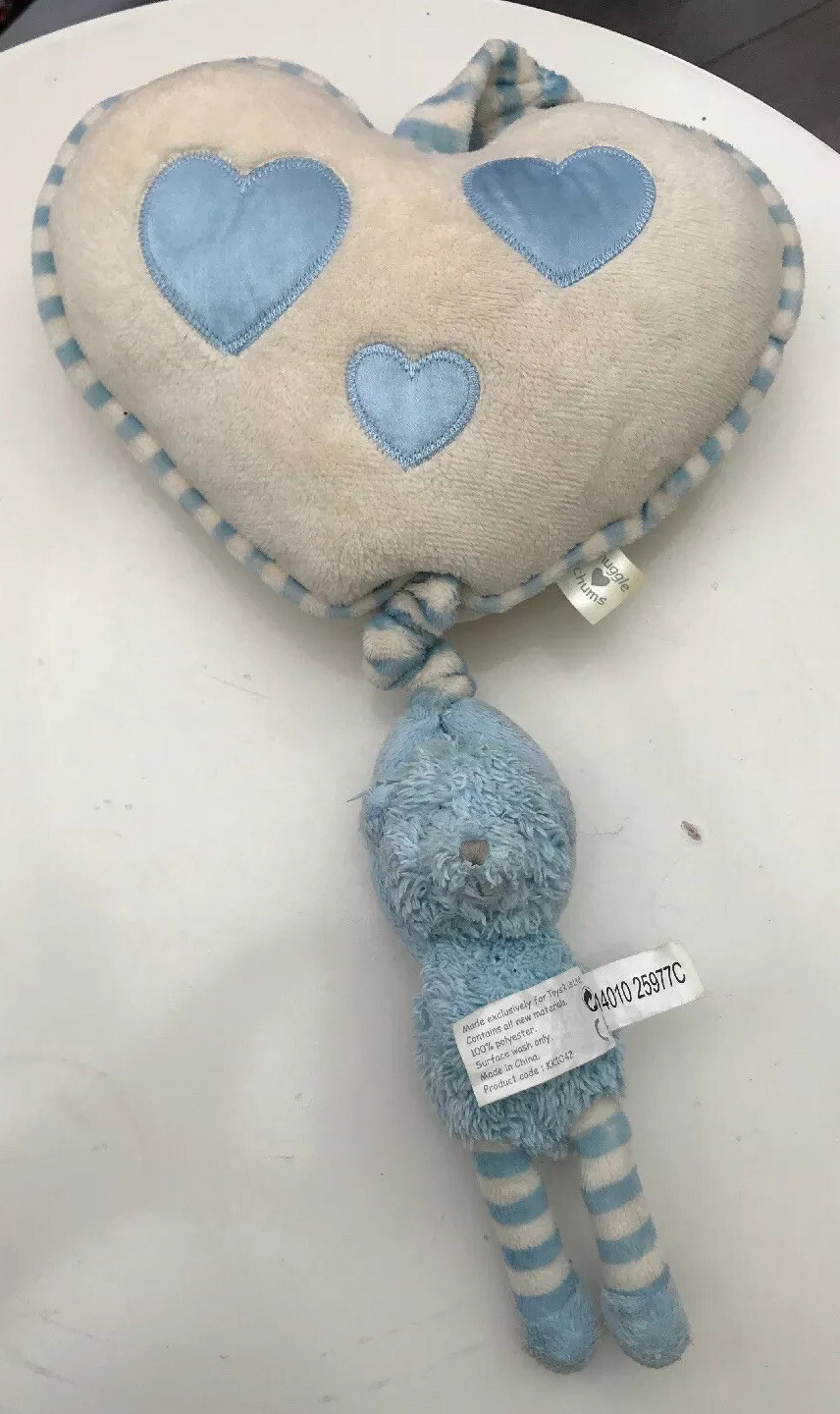 TOYS R US SNUGGLE CHUMS BLUE CREAM BEAR HEART PULL STRING MUSICAL BABY ...