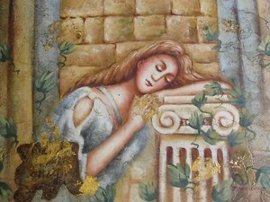sleeping woman lady oil painting canvas original cream brown ...