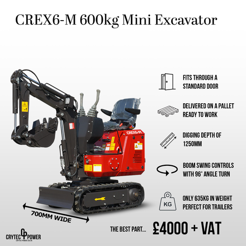 Crytec Micro Excavator 600kg 700mm Wide 270cc Ducar Petrol Engine ...