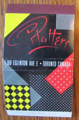 TORONTO, ONTARIO MATCHBOX COVER: PLATTERS RESTAURANT EMPTY MATCHCOVER ...