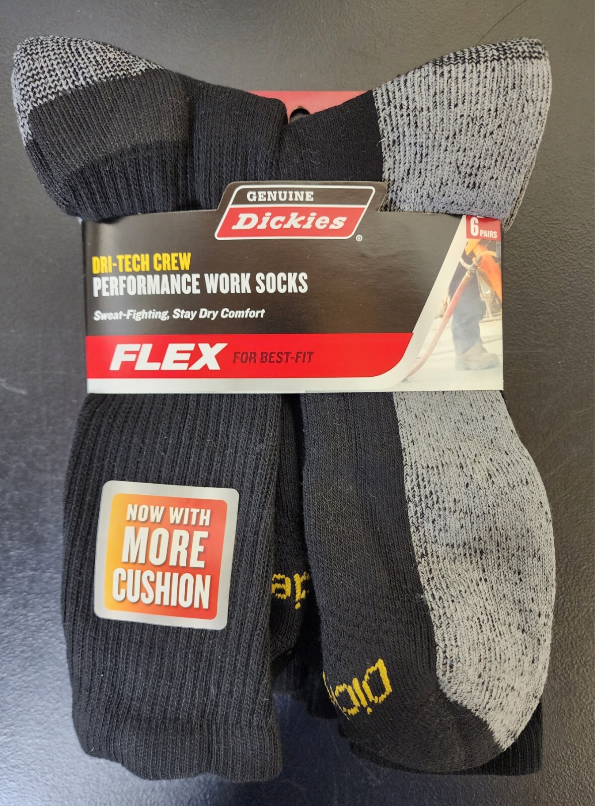 Dickies Size 12-15 Big and Tall Mens Dri Tech Crew Work Cushion Socks 6 ...