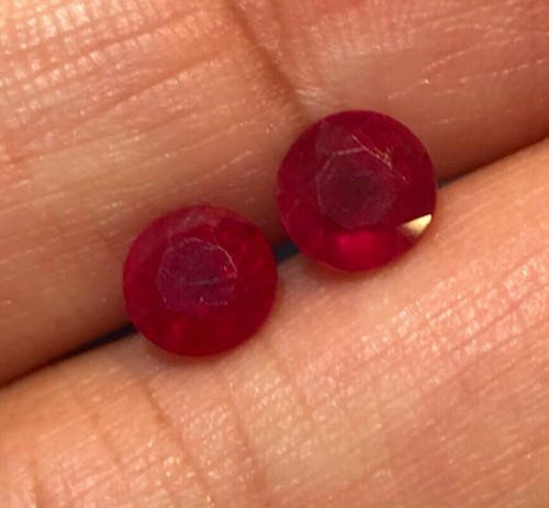 2.4cts Certified Natural Red Ruby Round Pair Heat only Loose Gemstone ...