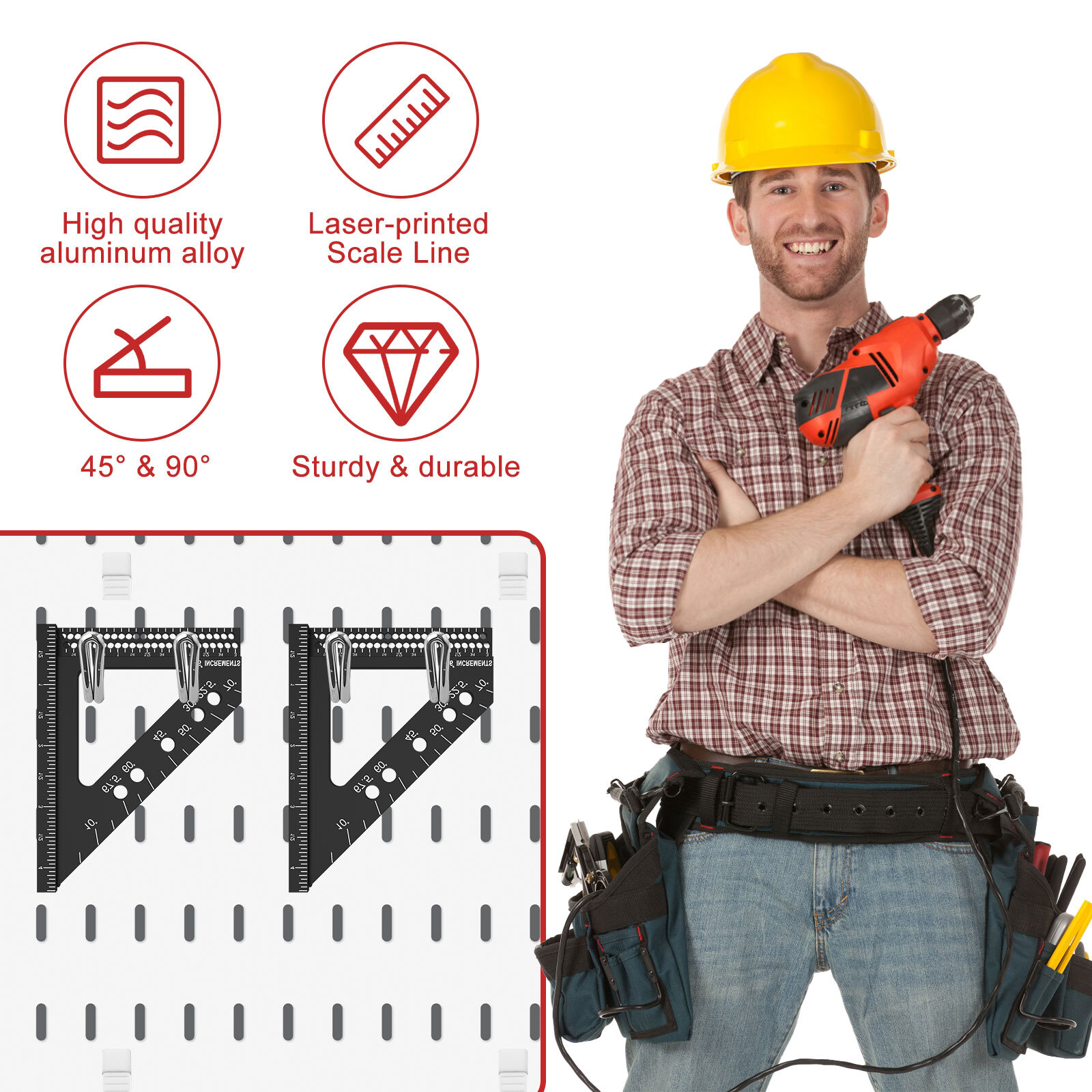 3D Multi-Angle Measuring Ruler Imperial Woodworking Square Ruler ...