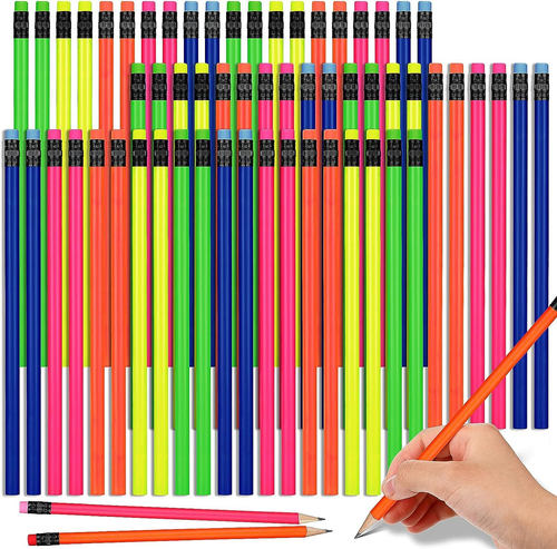 Outus Neon Pencils for Kids HB Wood Pencil with Eraser Fluorescent ...