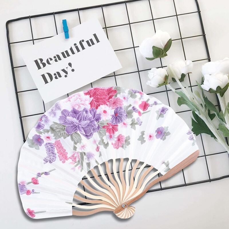 Bamboo Flower Printed Japanese Style Foldable Hand Fan Gift Decor L6S8 ...