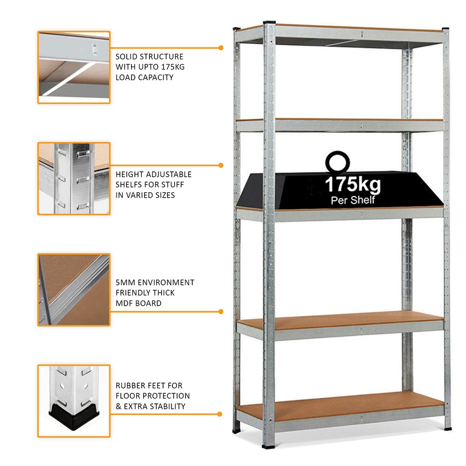 5 Tier Racking Shelf Heavy Duty Garage Shelving Storage Shelves Unit ...