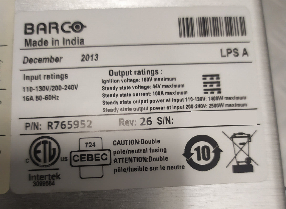 Barco R765523K Lamp Power Supply (LPS) for Galaxy 4K | eBay