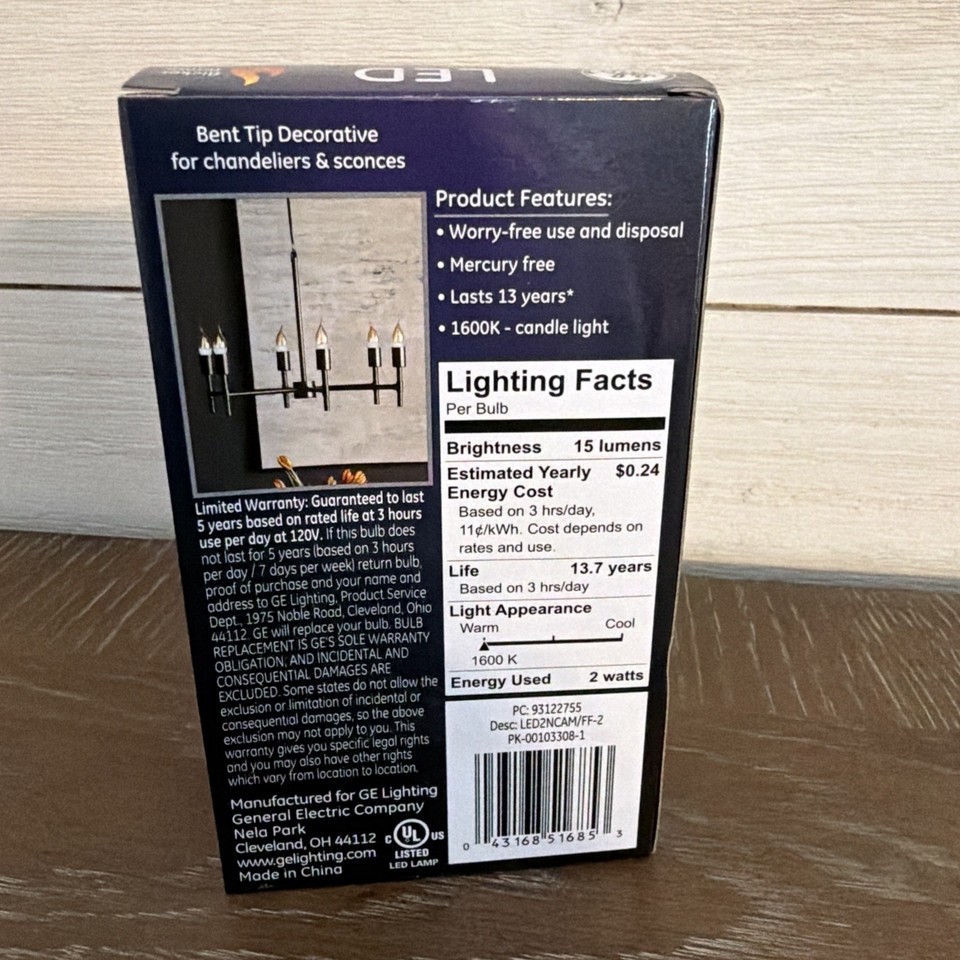 Light Bulbs Flicker Flame GE LED Low Energy Non Dim 15 Lumens soft ...