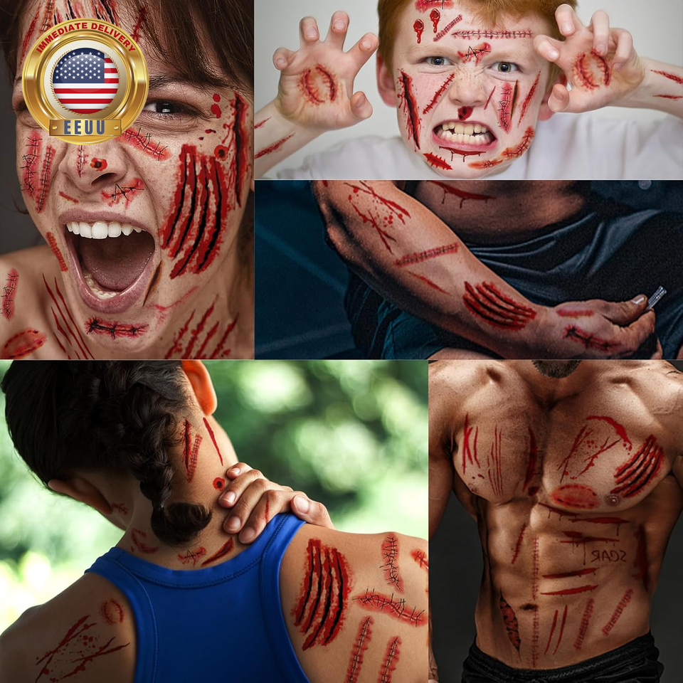 265 PCS 40 Sheets Fake Scars Temporary Tattoos, Horror Realistic Wound ...