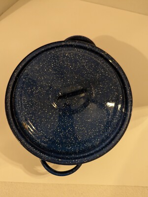 Vintage Blue SplatterWare 2-Handled Enamel Pot With Lid | eBay