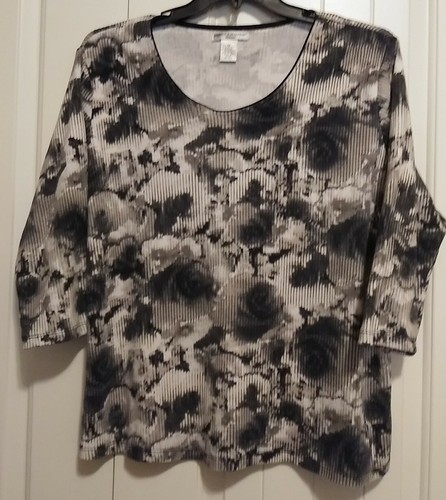 Women's Floral Print Blouse Plus Size 2X Shirt Top 3/4 Sleeve Stretch ...