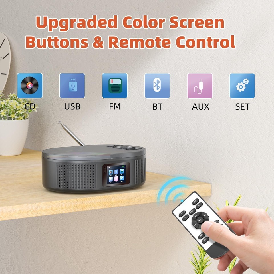 CD Player Portable DESOBRY Boombox CD Player with Bluetooth TX/RX Modes ...