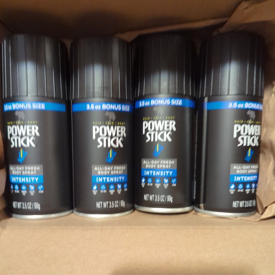 LOT OF 4 CANS Power Stick "Intensity" Deodorant Body Spray 3.5 OZ ...